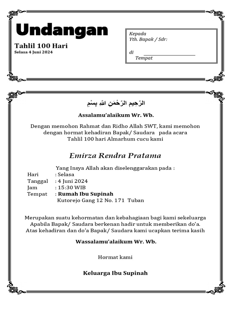 Undangan Tahlil | PDF