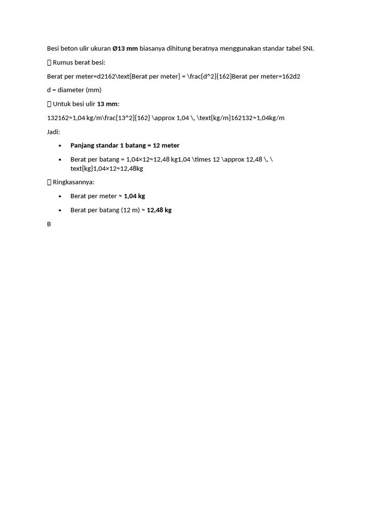 Berat Besi Beton Ulir Ø13 mm SNI | PDF
