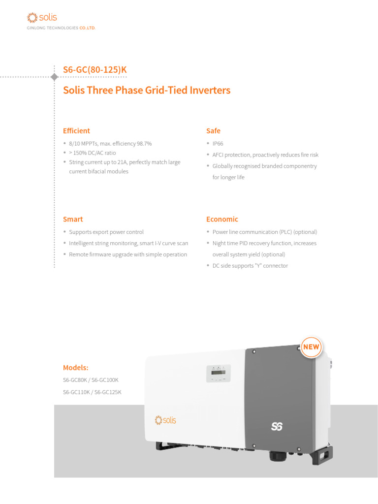 Solis Datasheet S6-GC(80-125)K ZAF | PDF | Electrical Grid ...
