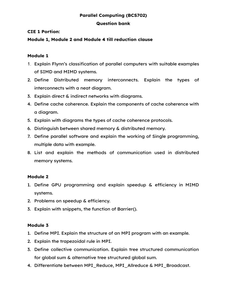 Parallel Computing Question Bank BCS702 | PDF