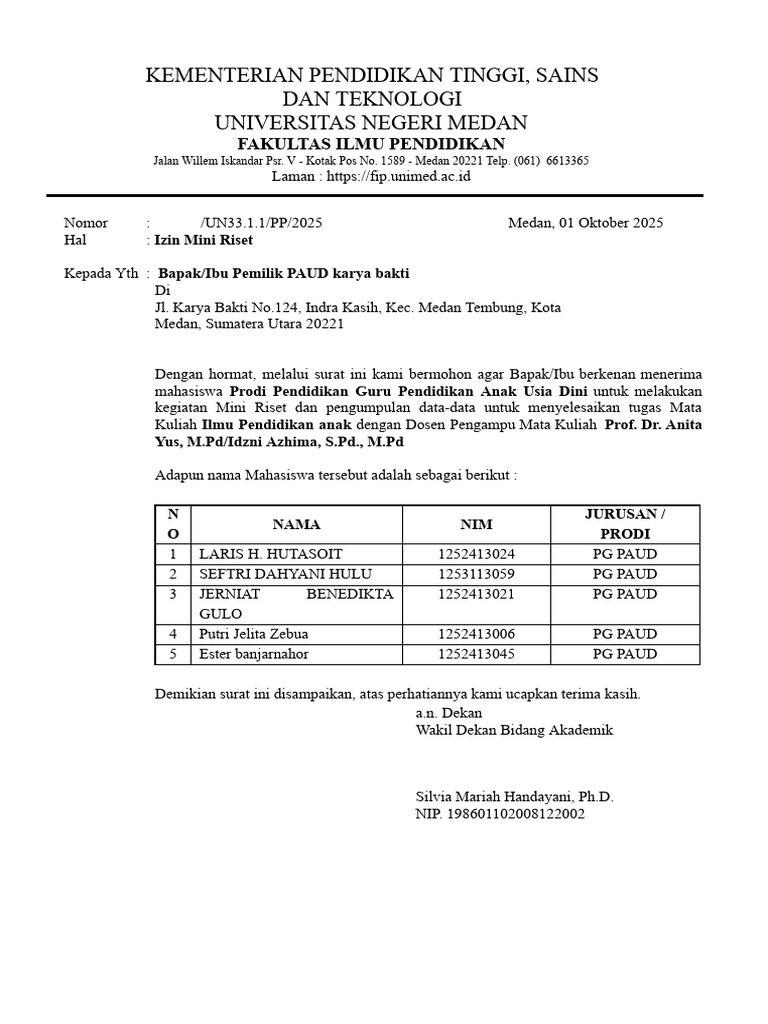 Surat Izin Mini Riset Ipa-1 | PDF