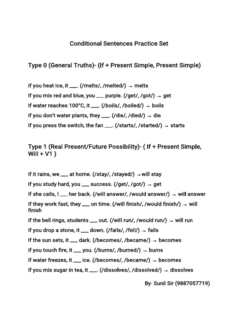 Conditional Sentences Practice Set | PDF