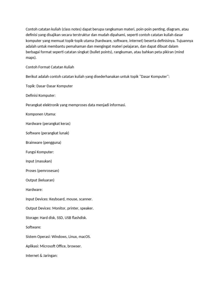 Contoh Catatan Kuliah Dasar Komputer | PDF