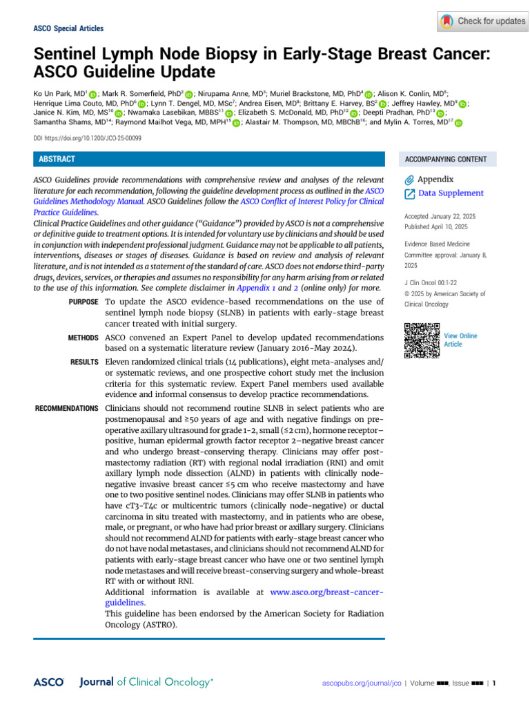 Park Et Al 2025 Sentinel Lymph Node Biopsy in Early Stage Breast Cancer ...