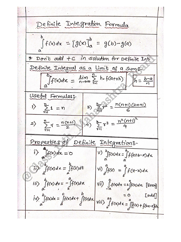 Definite Integration Formula | PDF