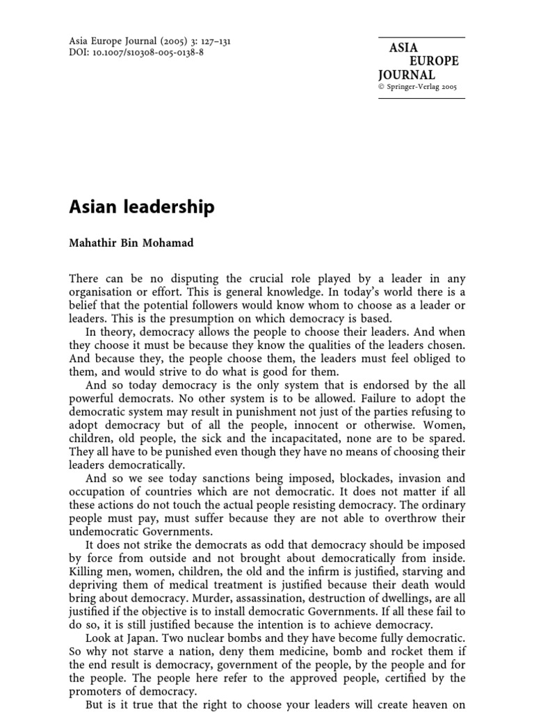 Asian Leadership: Asia Europe Journal (2005) 3: 127-131 DOI: 10.1007 ...