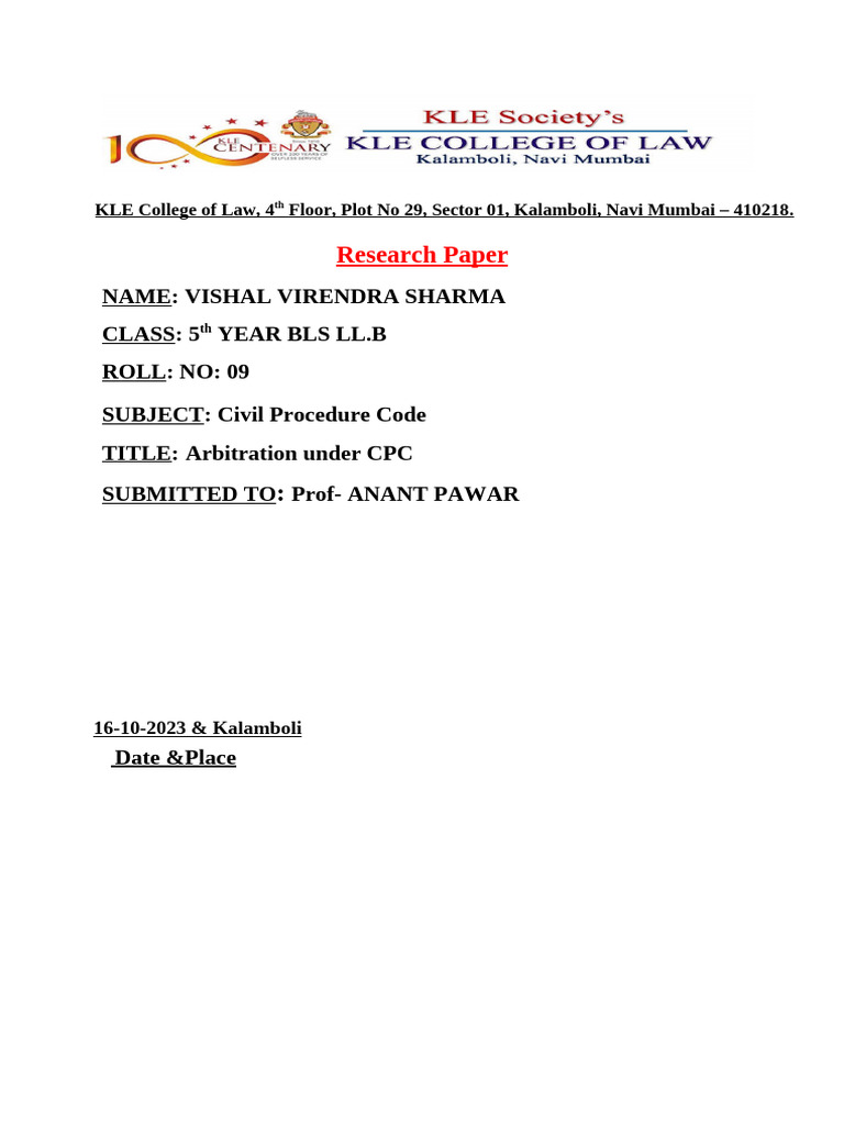Civil Procedure Code RESEARCH PAPER (VISHAL SHARMA) | PDF | Alternative ...