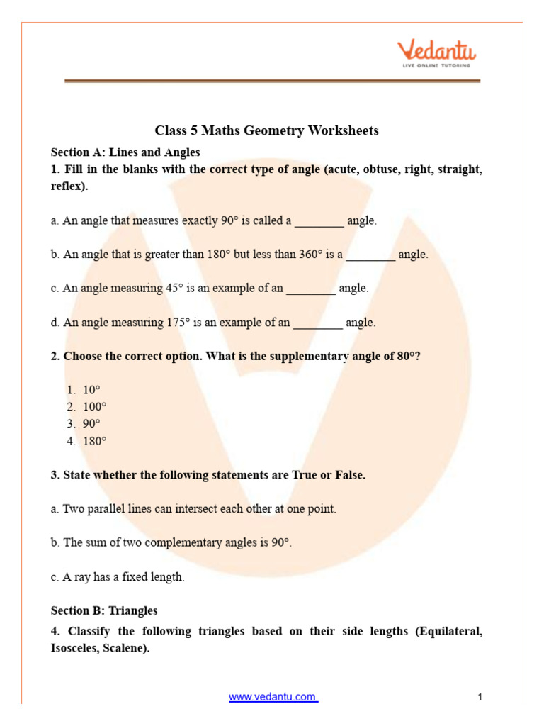 Class 5 Geometry Worksheets and Answers | PDF | Triangle | Rectangle