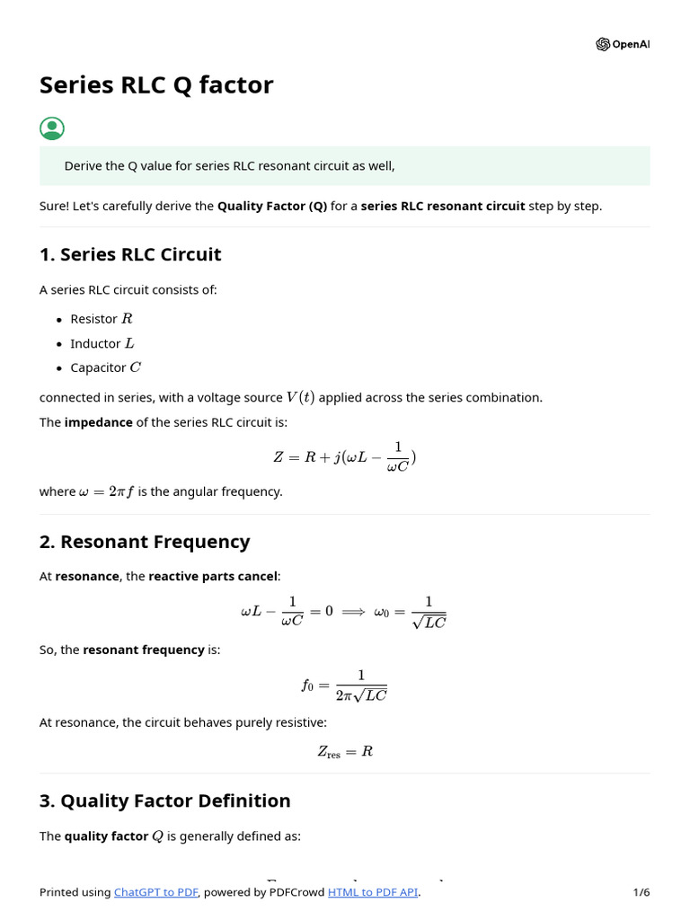 Series RLC Q Factor | PDF | Resonance | Inductor