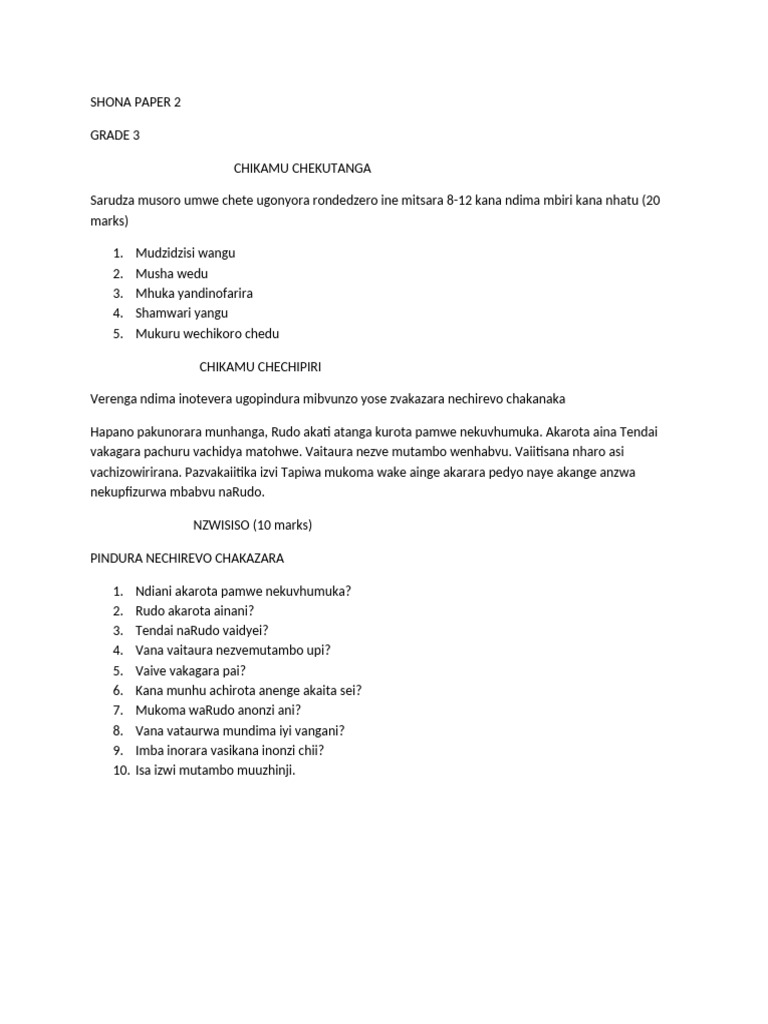 Chishona Grade 3 Paper 2 00 | PDF