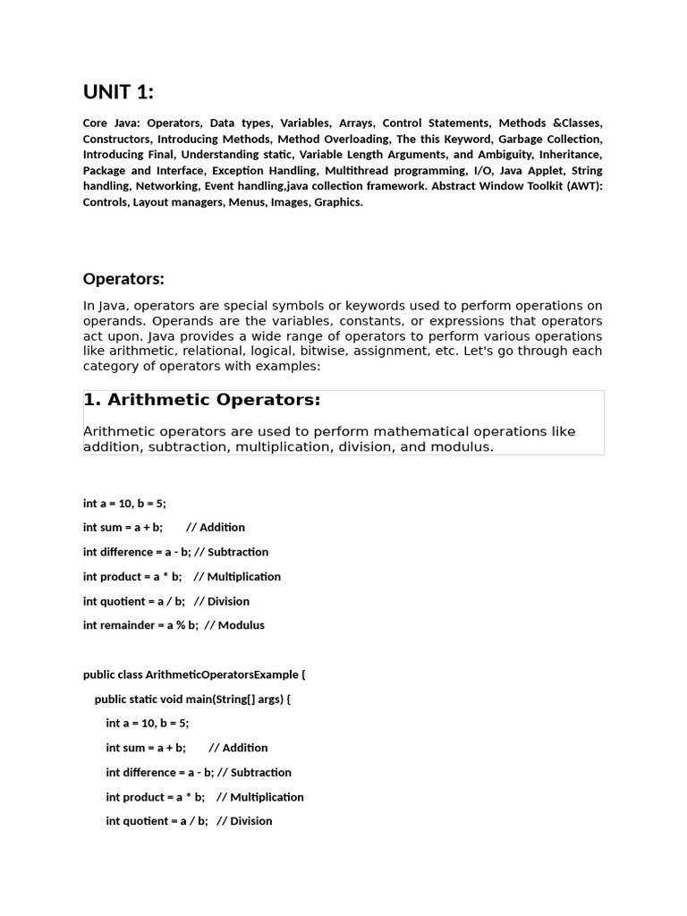 Unit 1 - Java | PDF | Data Type | Boolean Data Type
