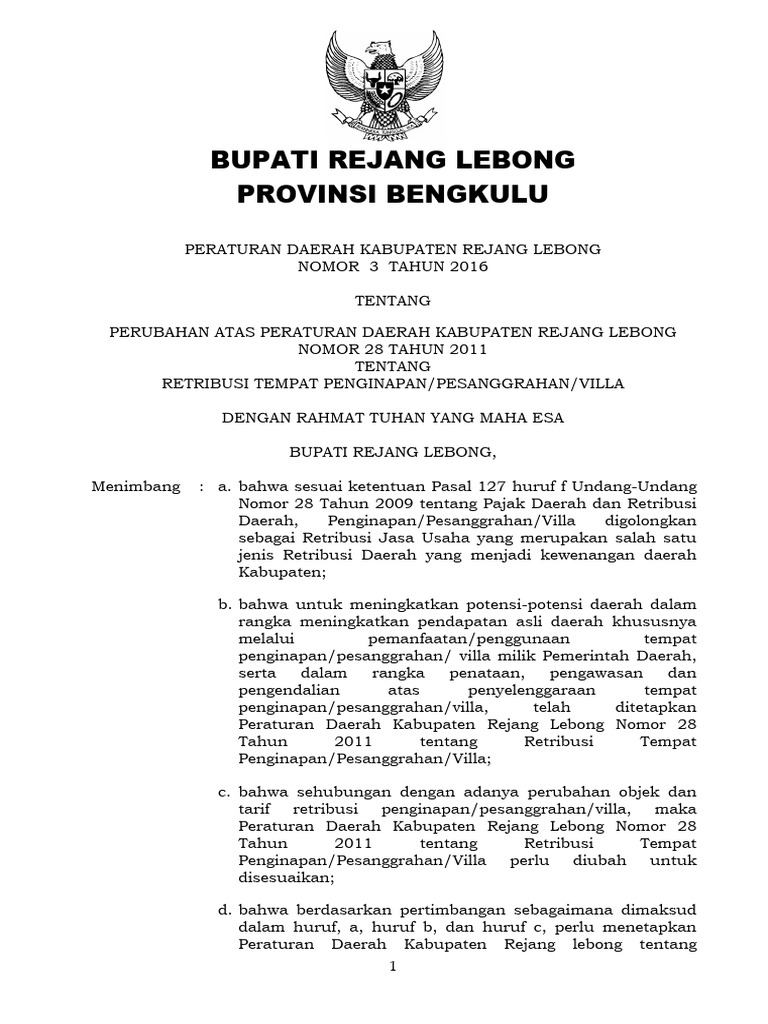 2016-3-Perda-Perubahan Perda No 28 Tahun 2011 | PDF