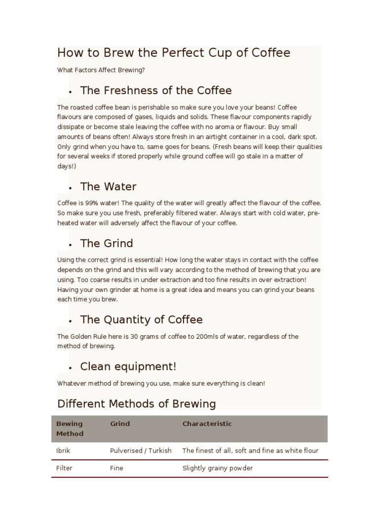 How To Brew The Perfect Cup of Coffee | PDF | Coffee | Foods