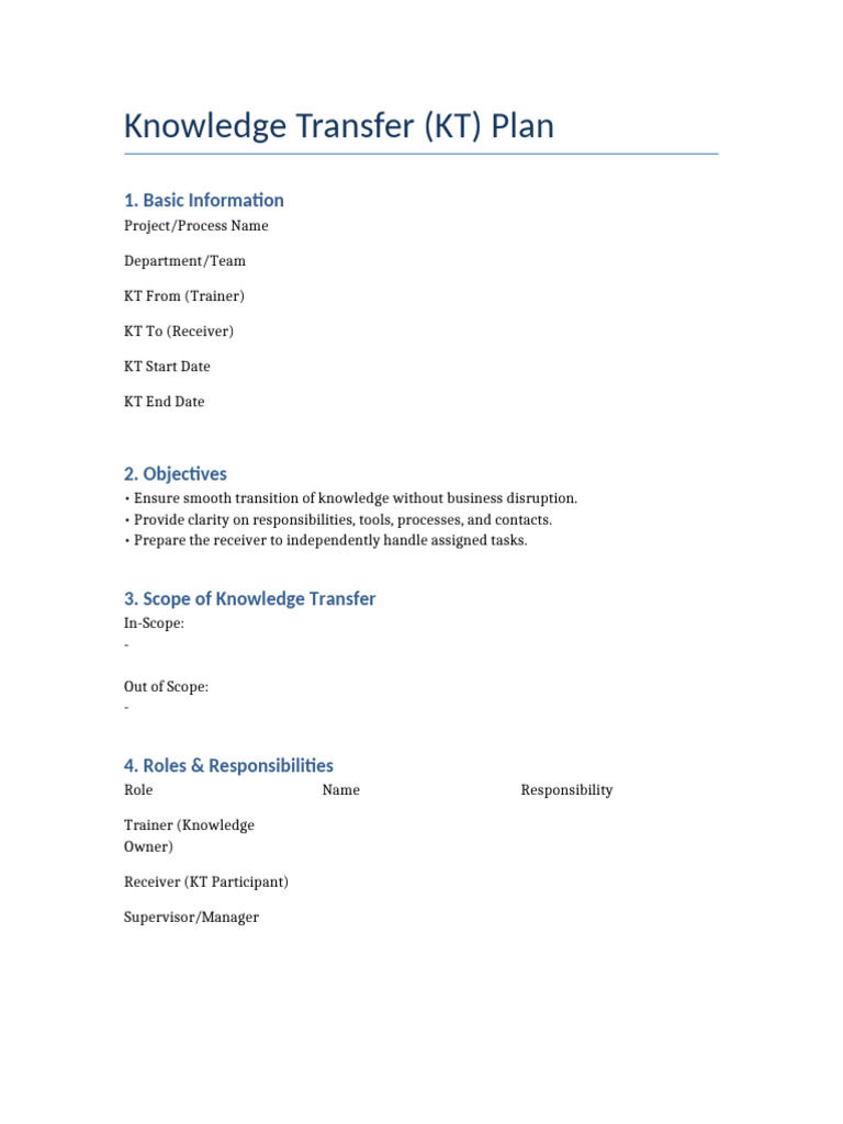 KT Plan Template | PDF