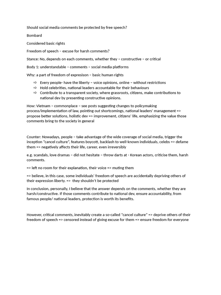 Should Social Media Comments Be Protected by Free Speech | PDF
