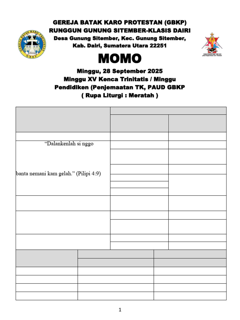Ibadah Minggu GBKP 28 Sept & 5 Okt 2025 | PDF