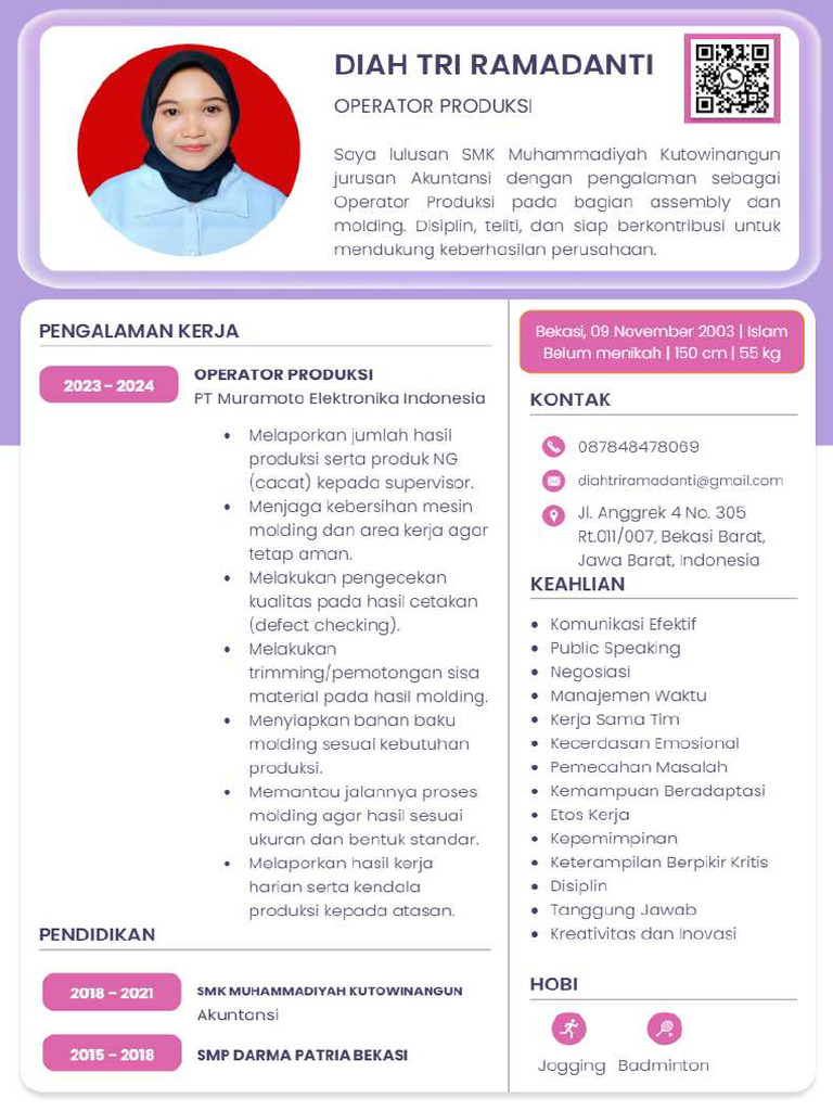 CV Lamaran Diah Tri Baru 1 | PDF