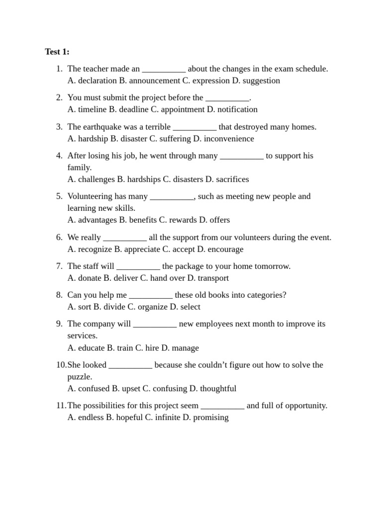 Vocabulary Test for Volunteer Skills | PDF | Volunteering