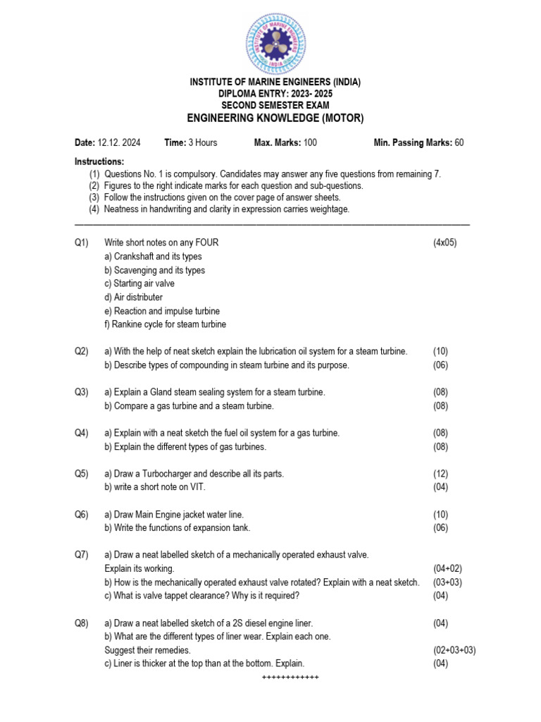 Marine Engineering Exam Guide 2024 | PDF | Engines | Gas Technologies