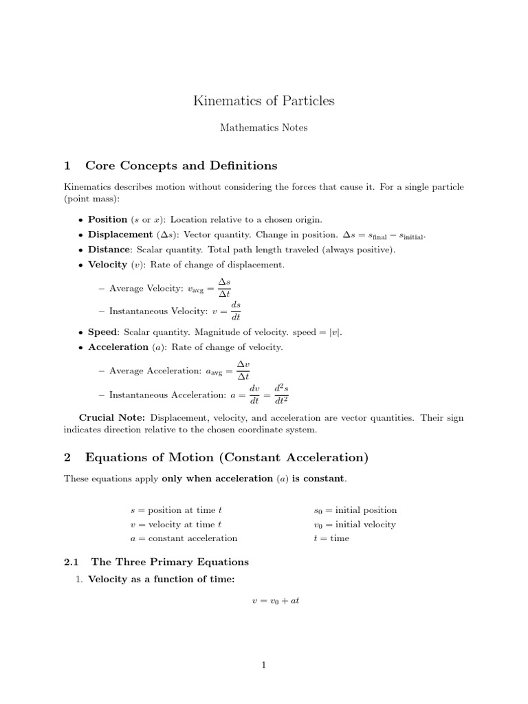MTH 102 Kinematics of particles | PDF | Velocity | Kinematics