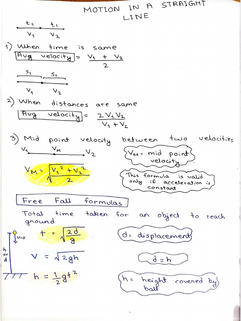 Motion in a Straight Line Formulas | PDF