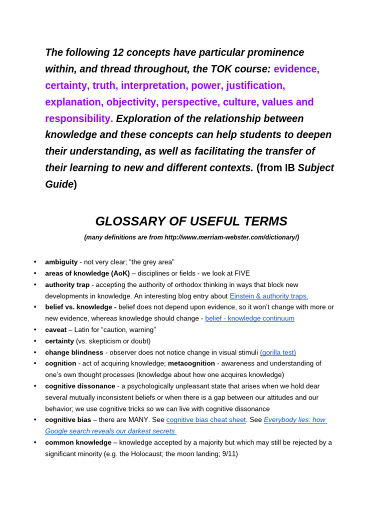 Key Concepts in Theory of Knowledge | PDF | Occam's Razor | Knowledge