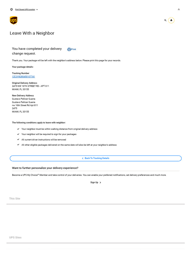 UPS Package Delivery Change Confirmation | PDF