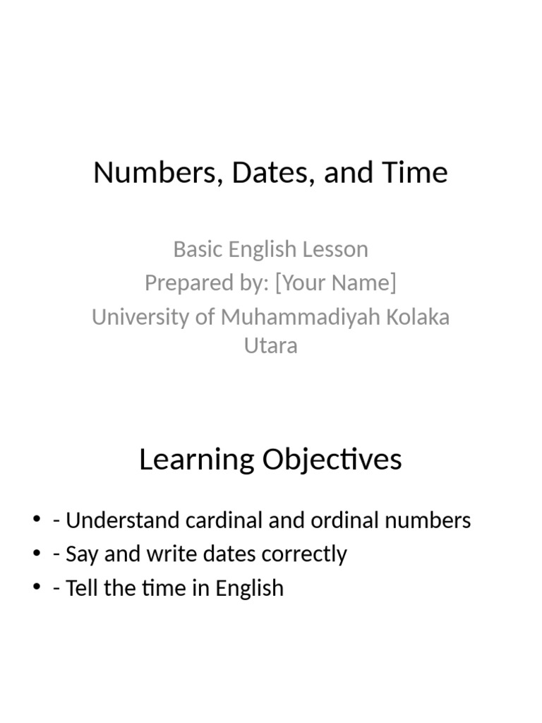 Numbers Dates Time Presentation | PDF