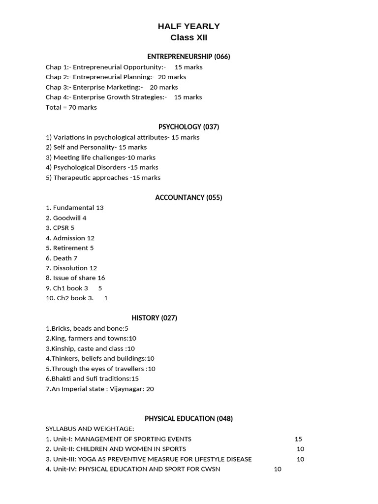 Xii Hy Syllabus-2025-26 | PDF