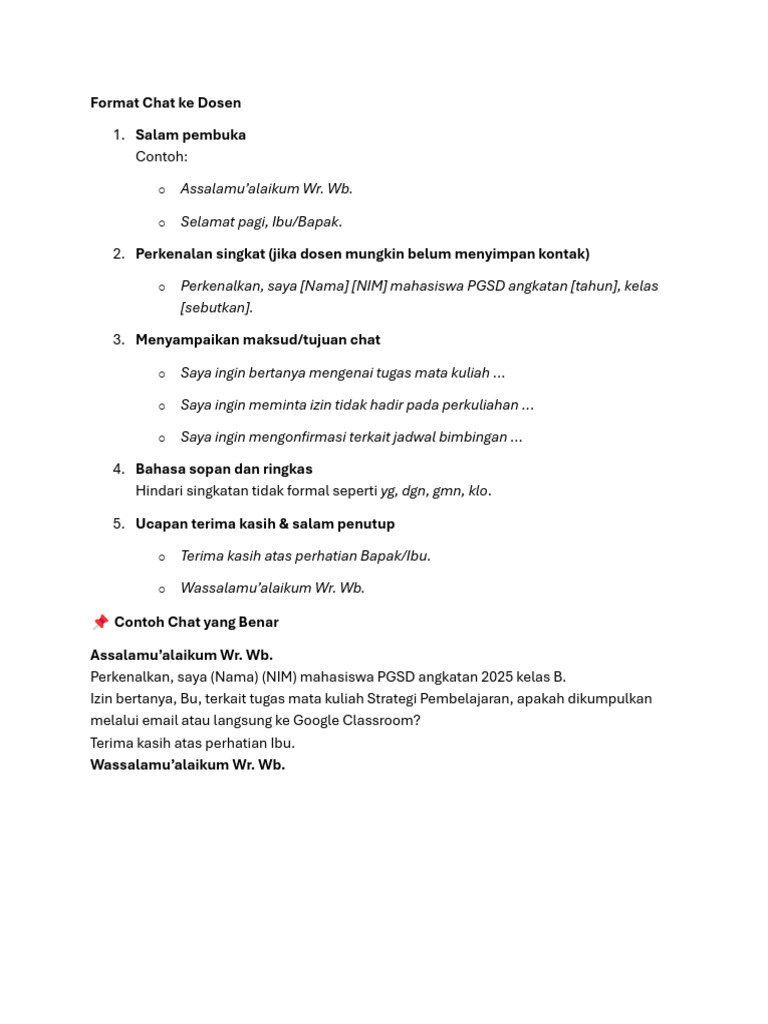 Format Chat Sopan ke Dosen | PDF