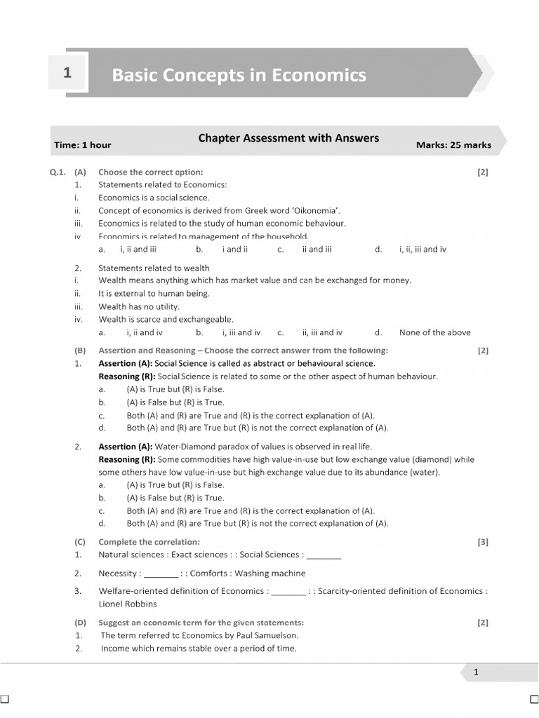 Std. 11th Commerce - Economics - Chapter Assessment With Answers of The ...