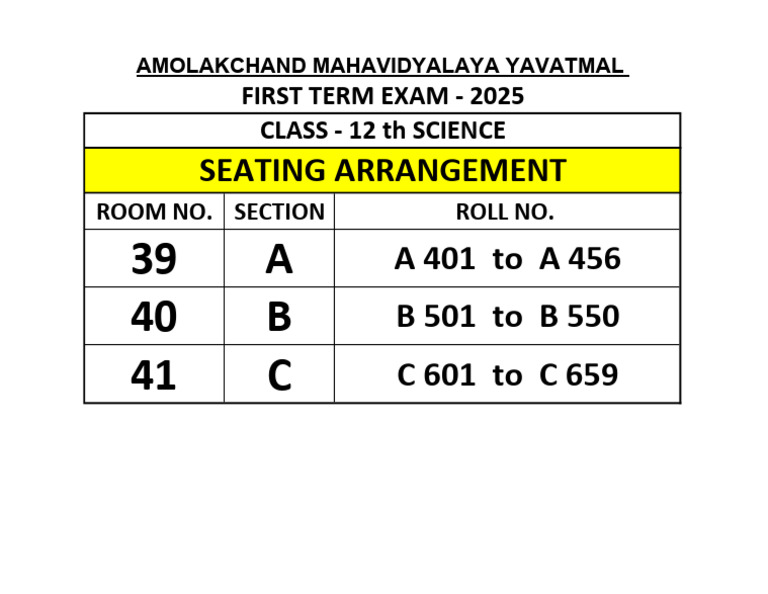 12th Exam Seating Plan | PDF