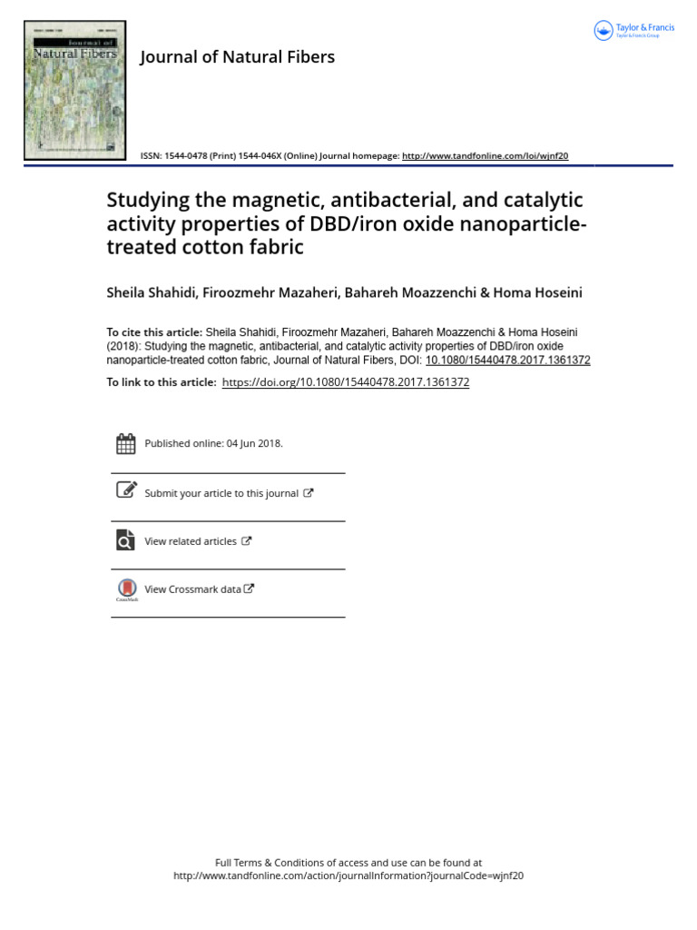 DBD Iron Oxide Nano Particle Treated Textiles | PDF | Textiles ...