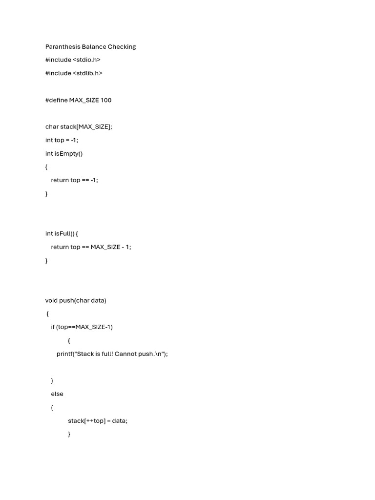 Paranthesis Balance Checking | PDF