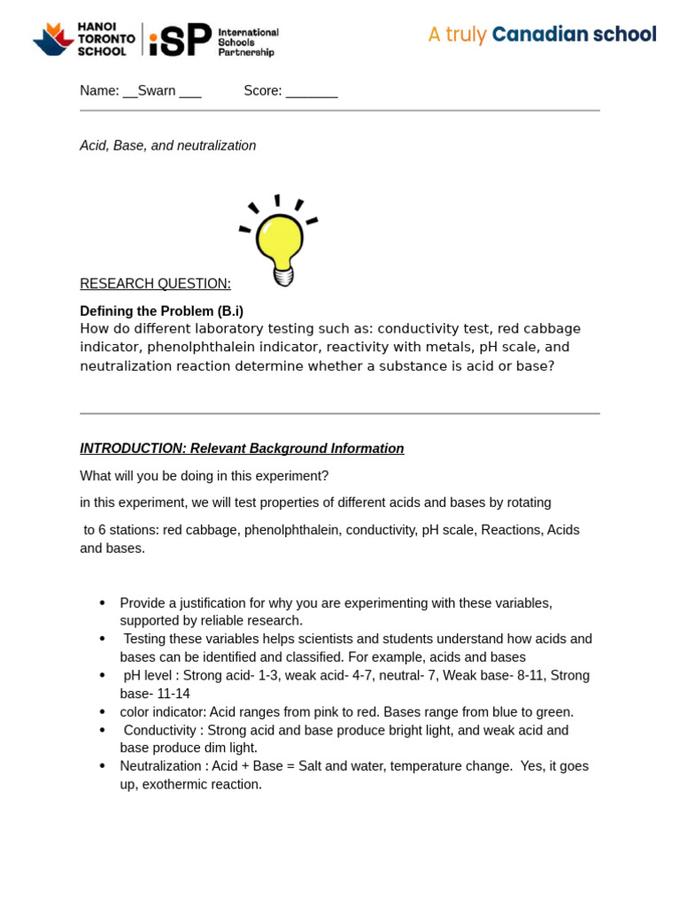 Criterion B and C Lab Report | PDF | Ph | Acid