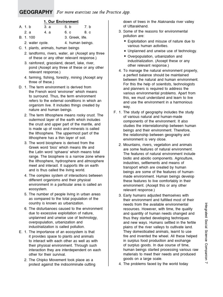 Class 7 Geography Answer Key-1 | PDF | Plate Tectonics | Rock (Geology)