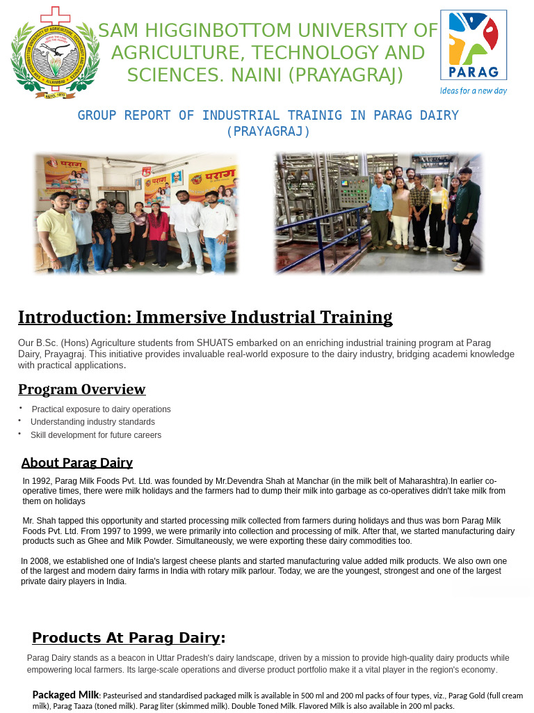 PARAG Dairy Farm Production | PDF | Milk | Dairy