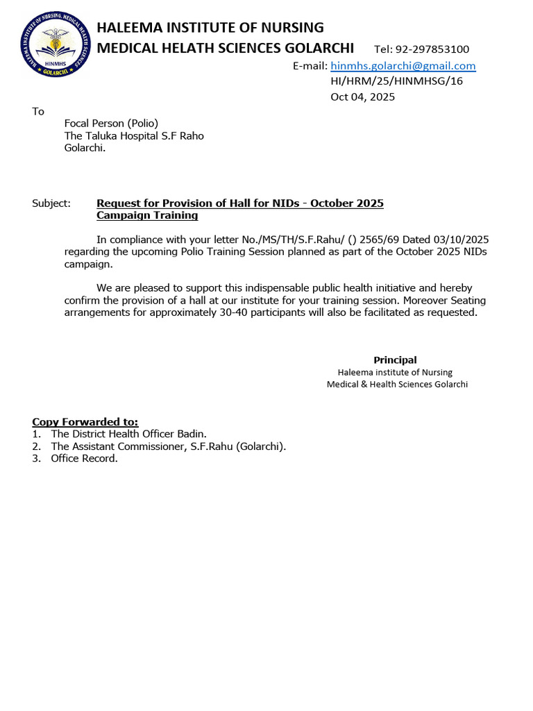 Taluka Hospital Letter | PDF