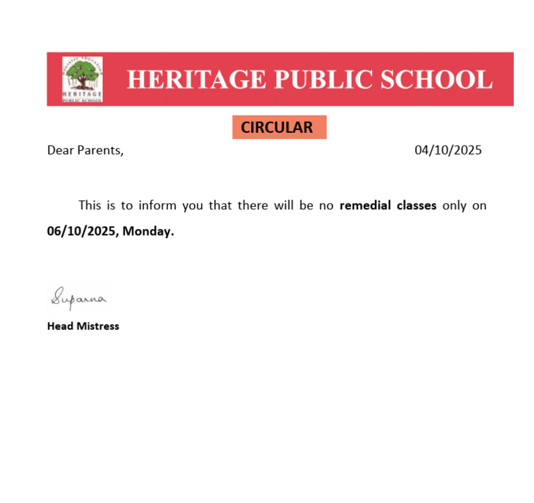 Remedial Class Circular | PDF