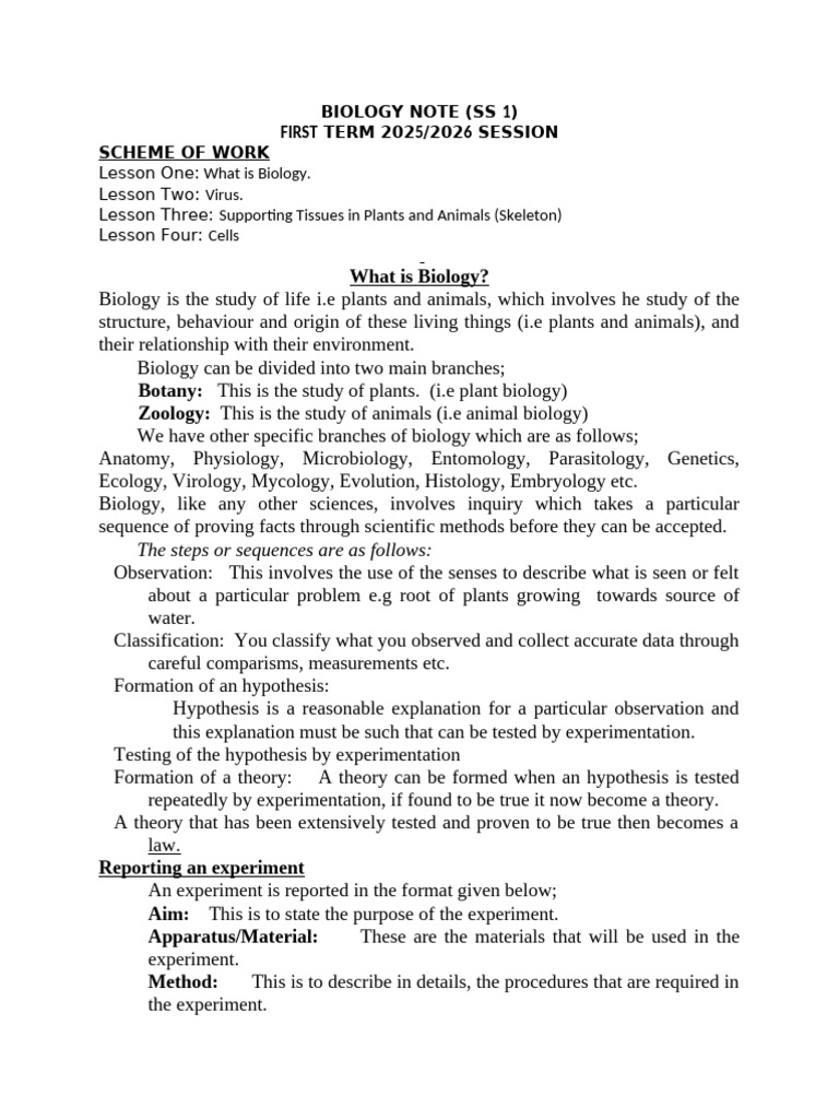Biology Curriculum Overview for SS1 | PDF | Vertebra | Skeleton