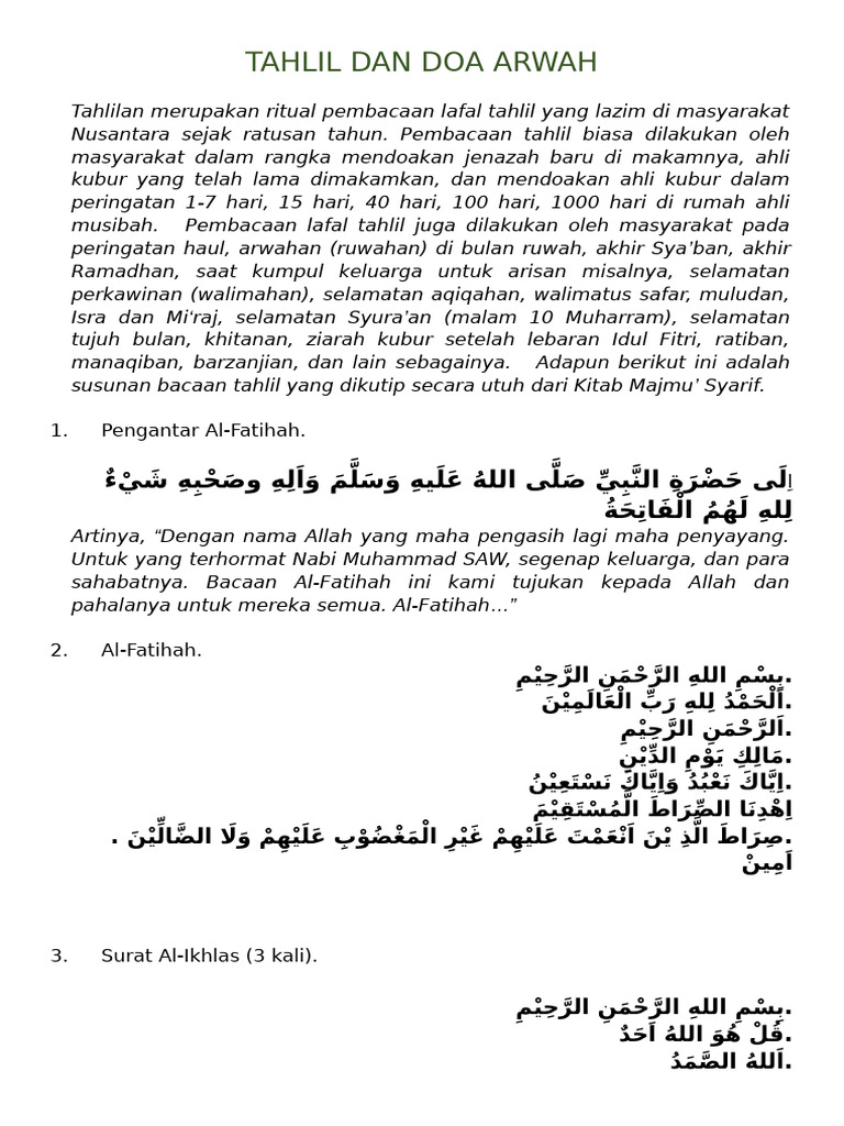 Doa Tahlil Arwah Lengkap dan Panduan | PDF