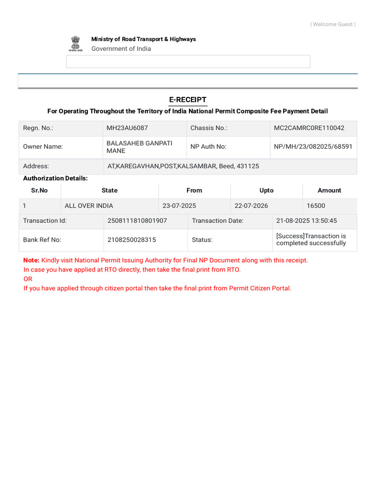 National Permit Fees 16500 Full | PDF