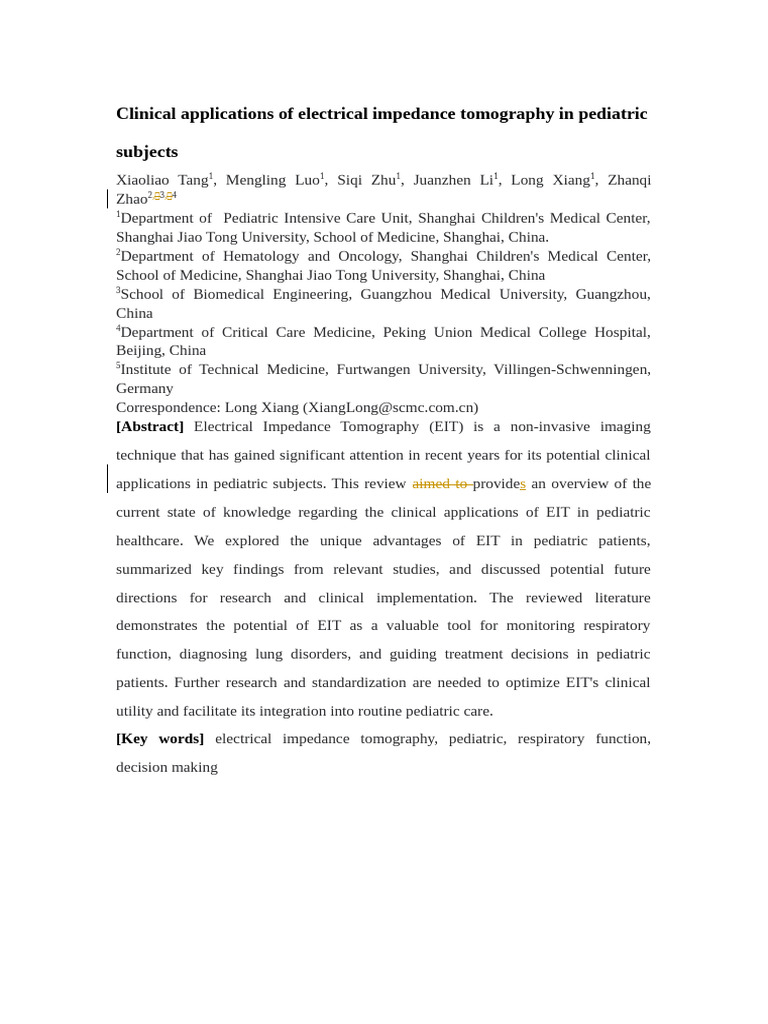 Clinical Applications of Electrical Impedance Tomography in Pediatric ...