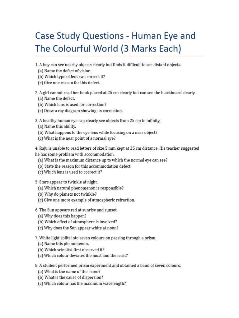 Human Eye Colourful World Case Questions-1 | PDF | Rainbow | Light