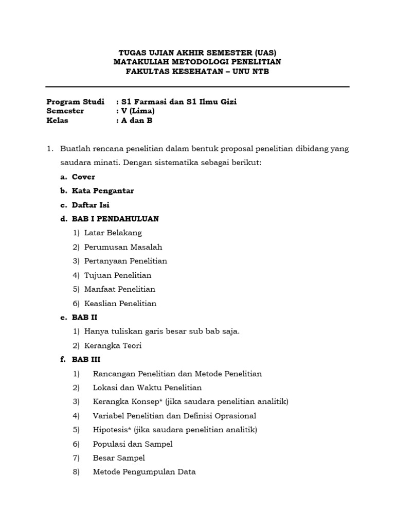 Soal UAS Metopen Farmasi Dan Gizi | PDF