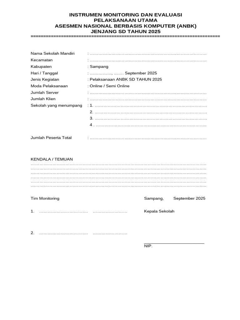 Instrumen Pelaksanaan ANBK | PDF
