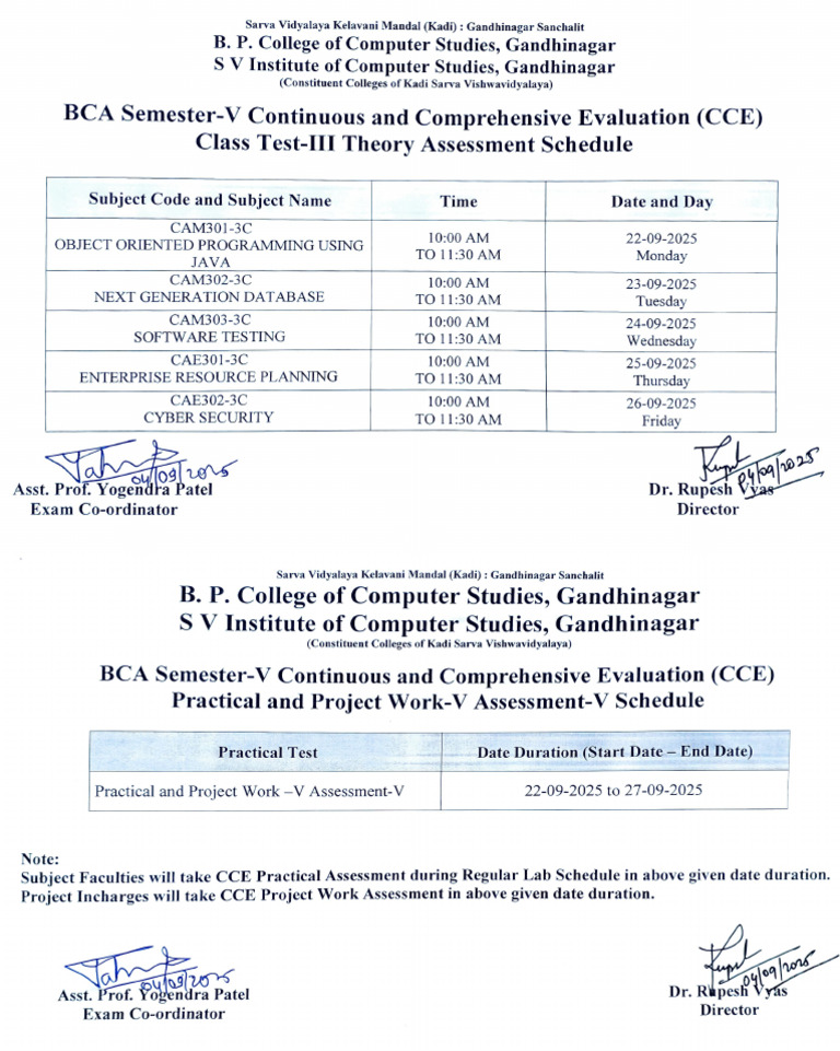 BCA Semester-V CCE Assessment Schedule | PDF | Evaluation | Computing