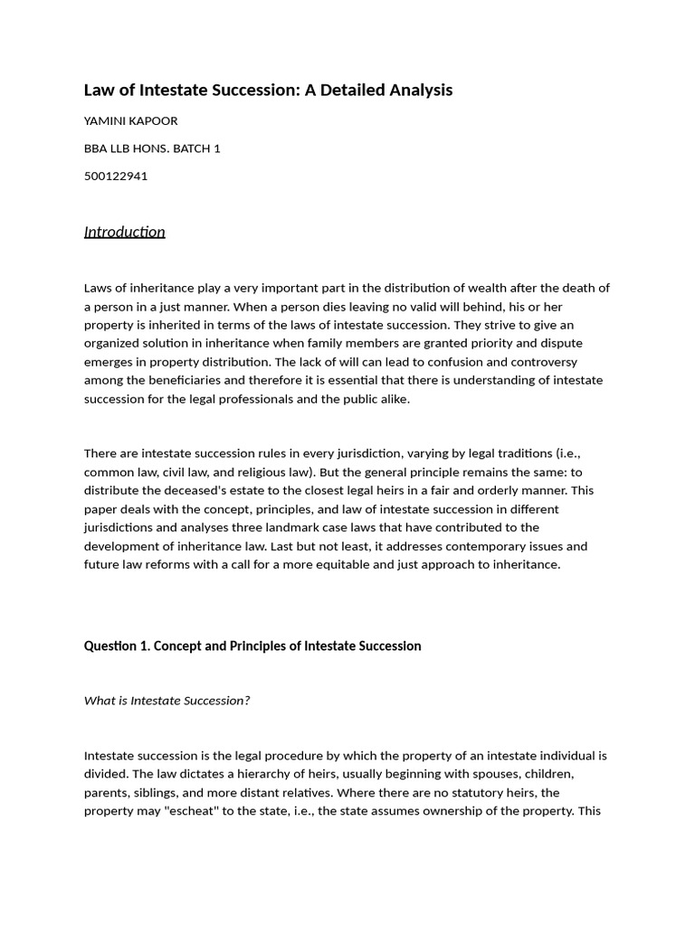 Law of Intestate Succession | PDF | Intestacy | Inheritance