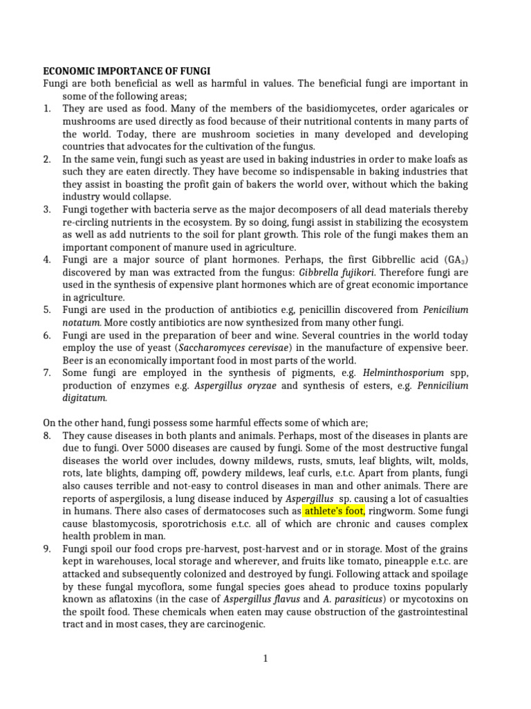 Economic Roles of Fungi Explained | PDF | Fungus | Pathogen