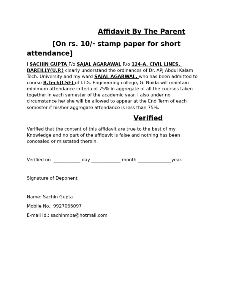 Affidavit by The Parent | PDF